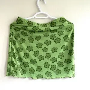 Skirts | Green Mesh Sheer Skirt Black Flower Silhouette Stretch Waist ...